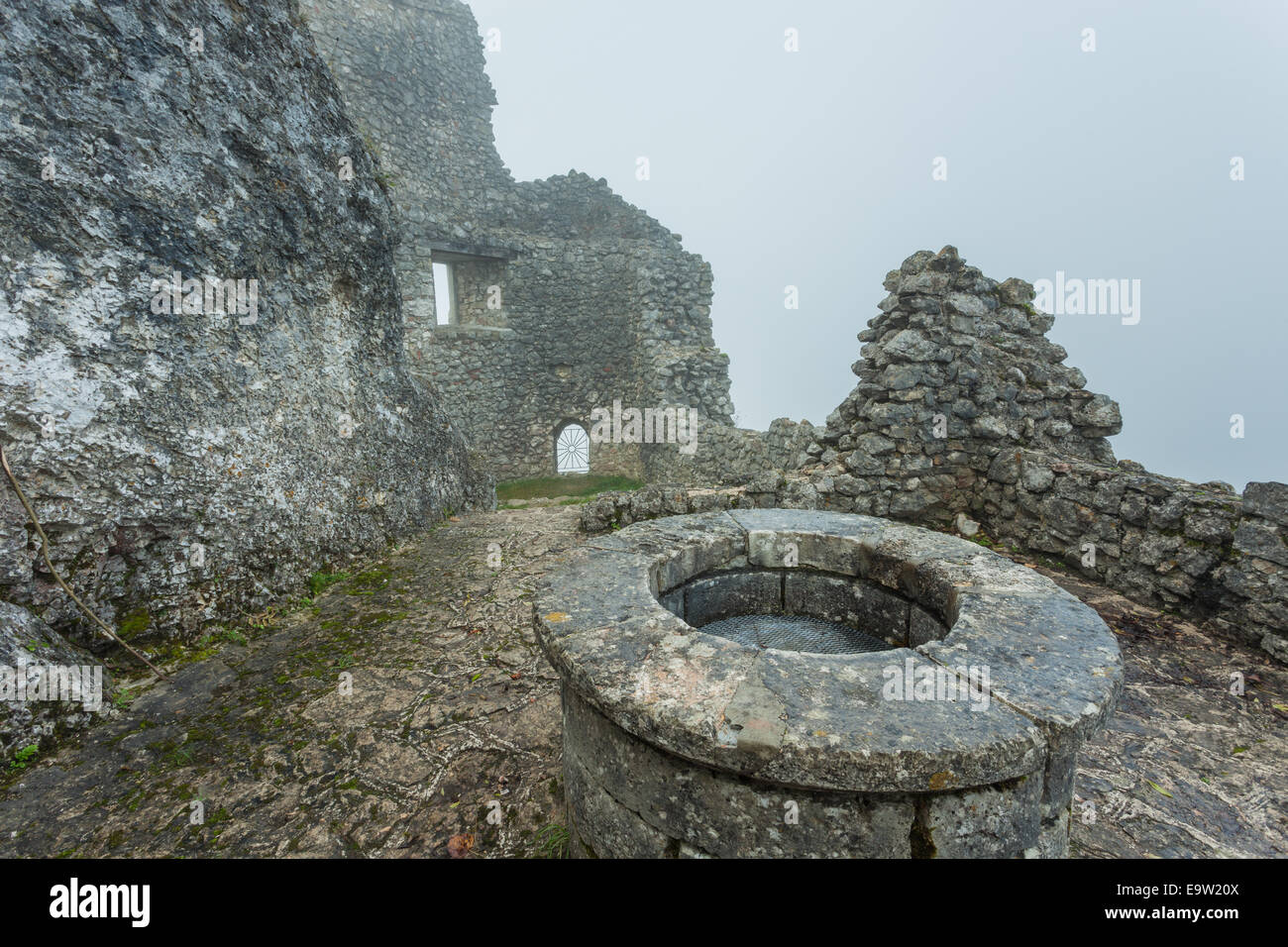 Neu-Falkenstein castle ruins in the fog, Balsthal, Switzerland Stock ...