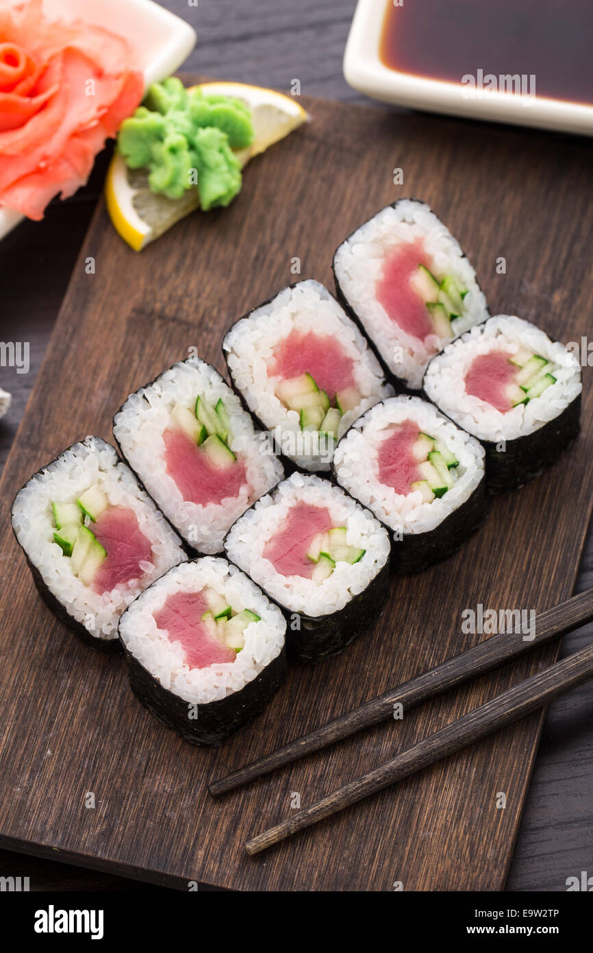 Sushi rolls with tuna and cucumber Stock Photo - Alamy
