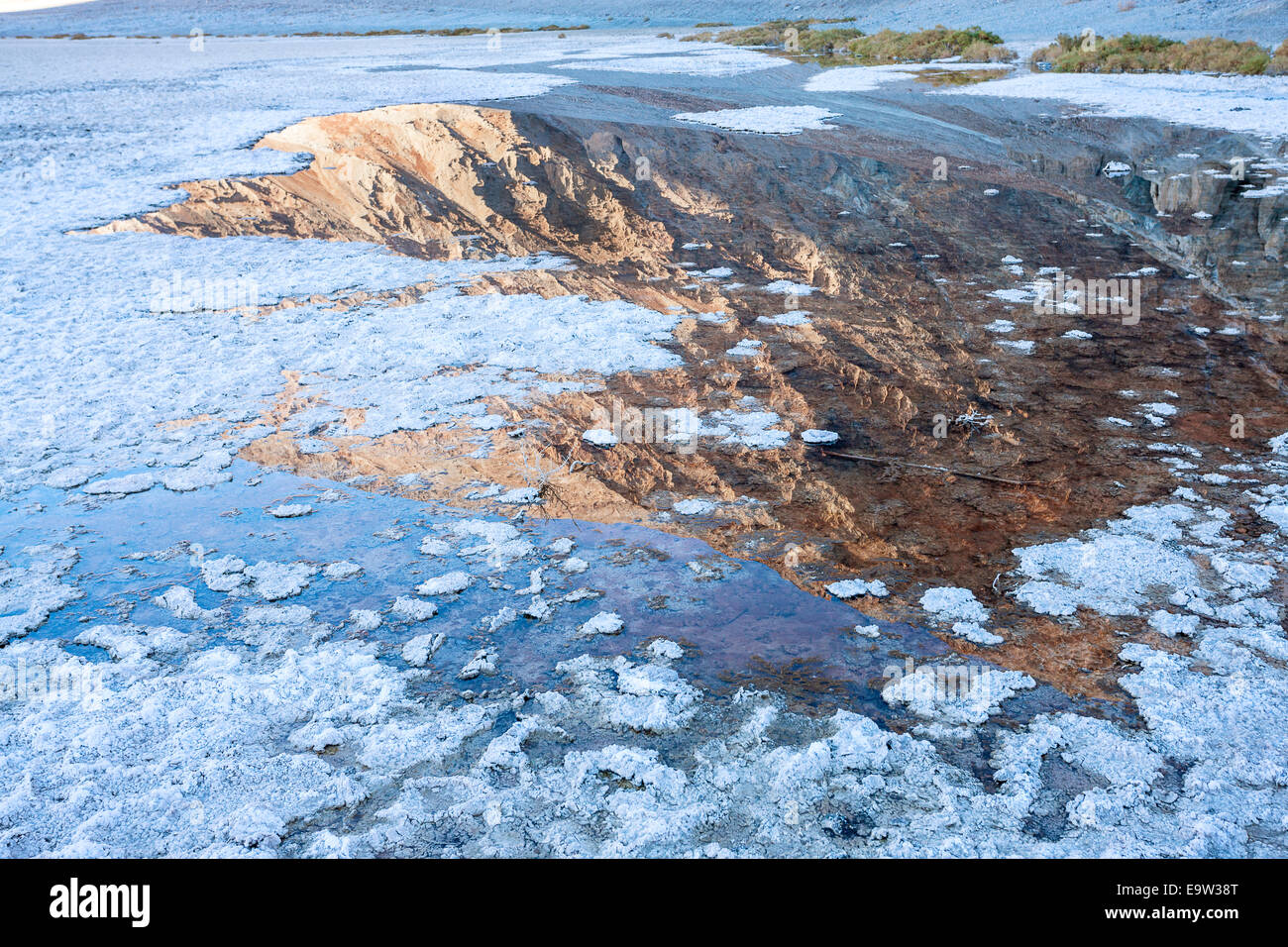 Badwater Cliff reflection into a small spring-fed pool Stock Photo - Alamy