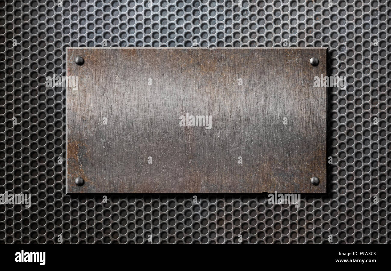 old metal rusty or rustic plate over grid background Stock Photo - Alamy