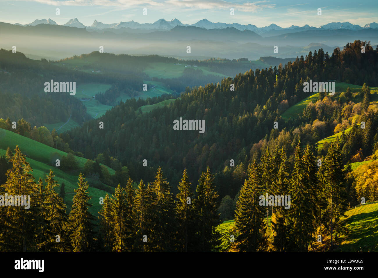 Autumn morning in Emmental near Langnau, canton of Bern, Switzerland ...