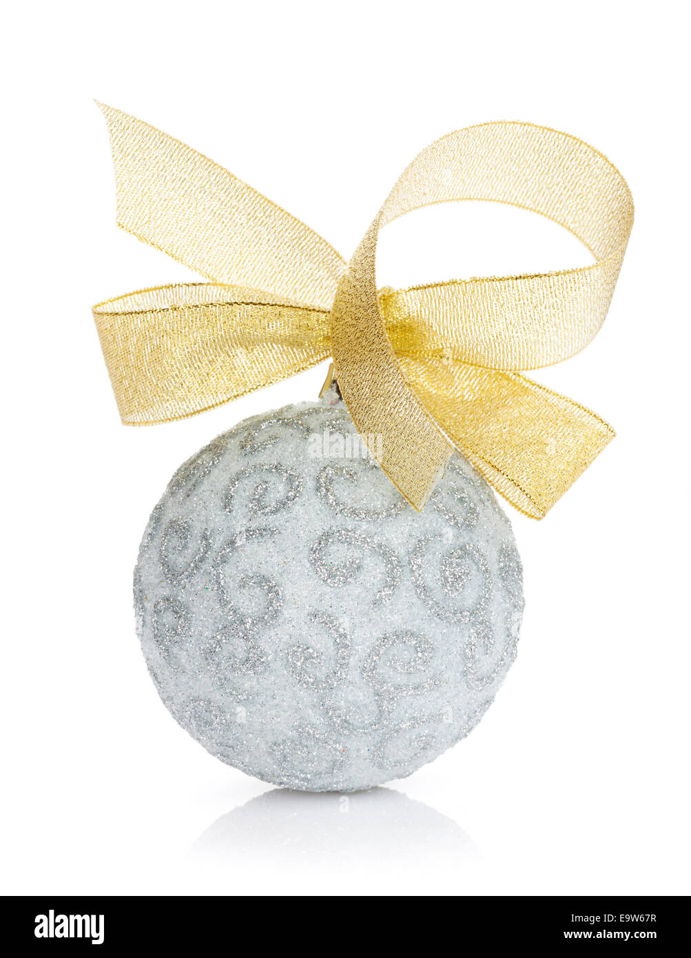 Christmas bauble with gold ribbon. Isolated on white background Stock ...