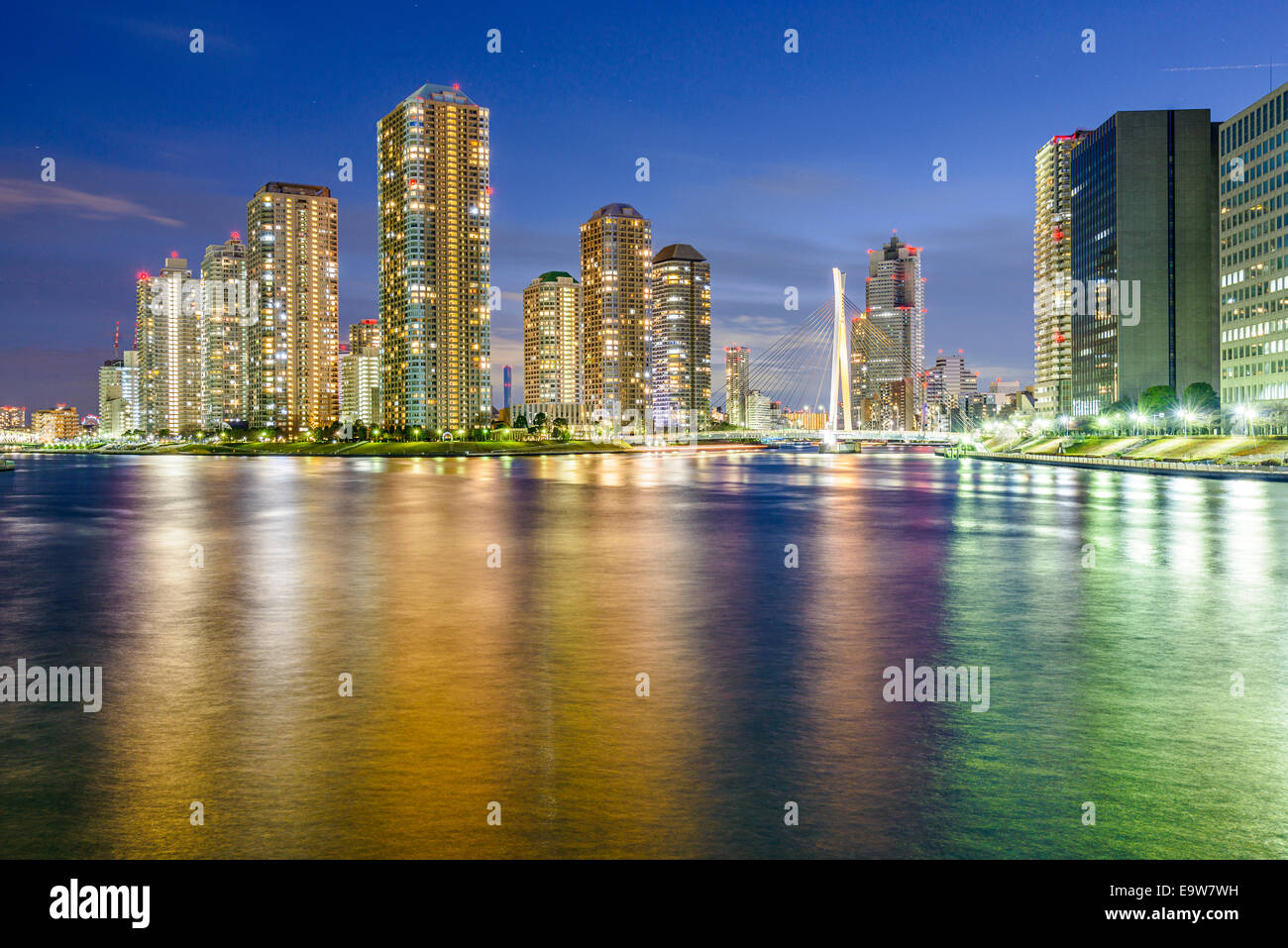 Tokyo, Japan residential skyscrapers on Tsukishima Island Stock Photo ...
