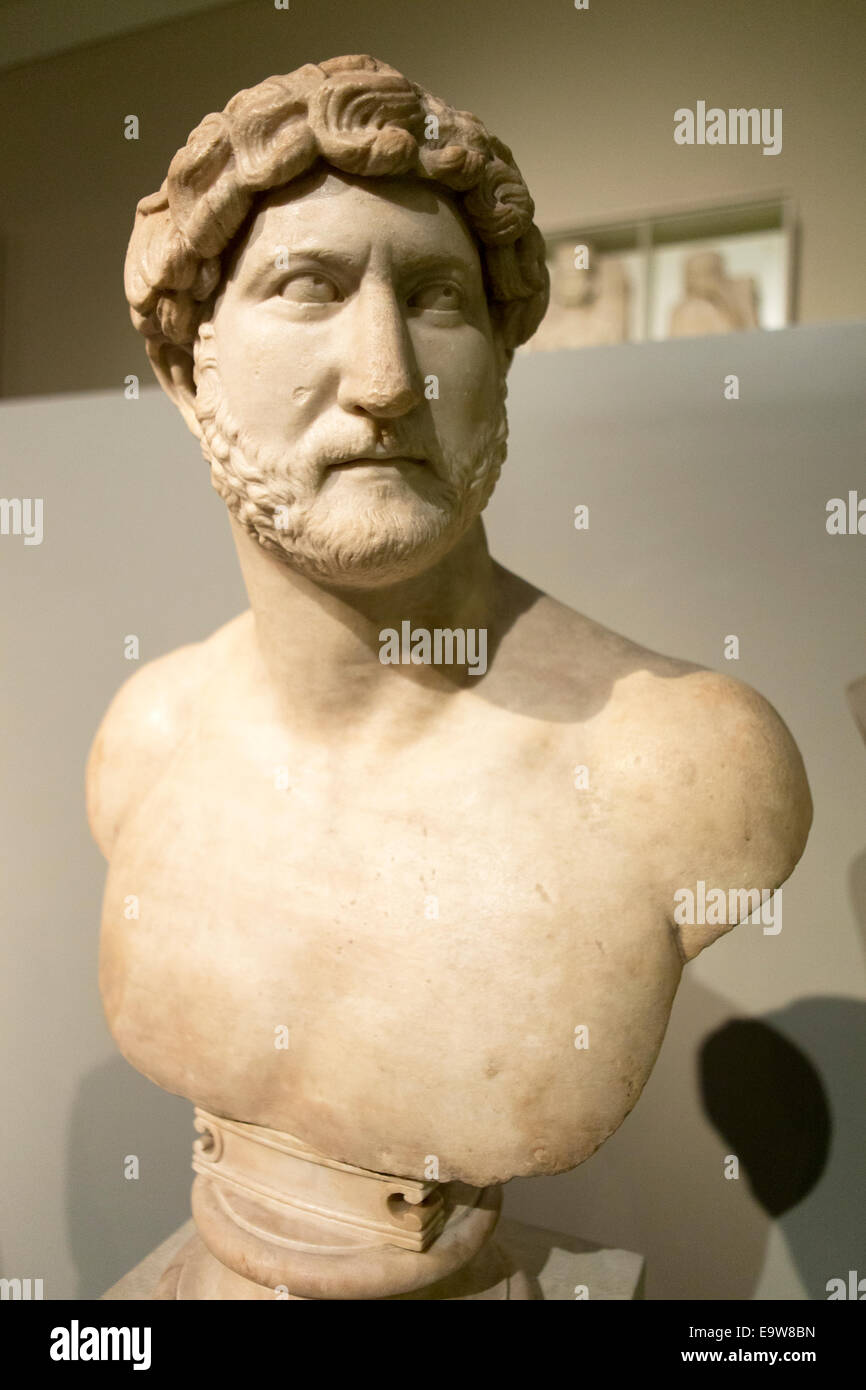 Marble bust of the Roman Emperor Hadrian, British Museum, London, UK ...