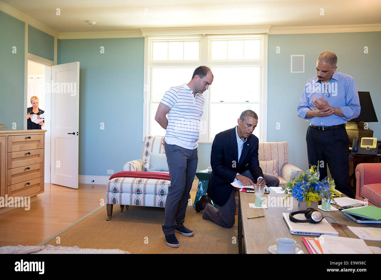 President Barack Obama confers with Ben Rhodes, Deputy National ...