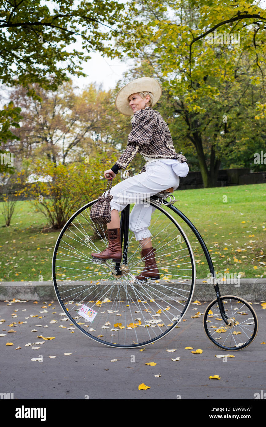 high-wheel bicycle, Prague mile race (Pražská míle 2014), Prague Stock ...