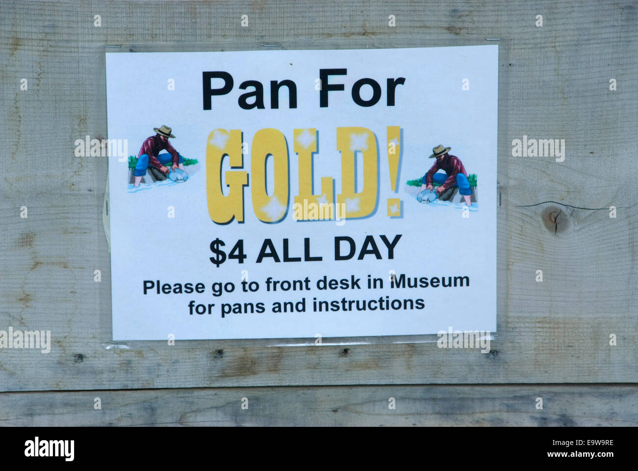 Gold panning sign, Plumas Eureka State Park, California Stock Photo - Alamy