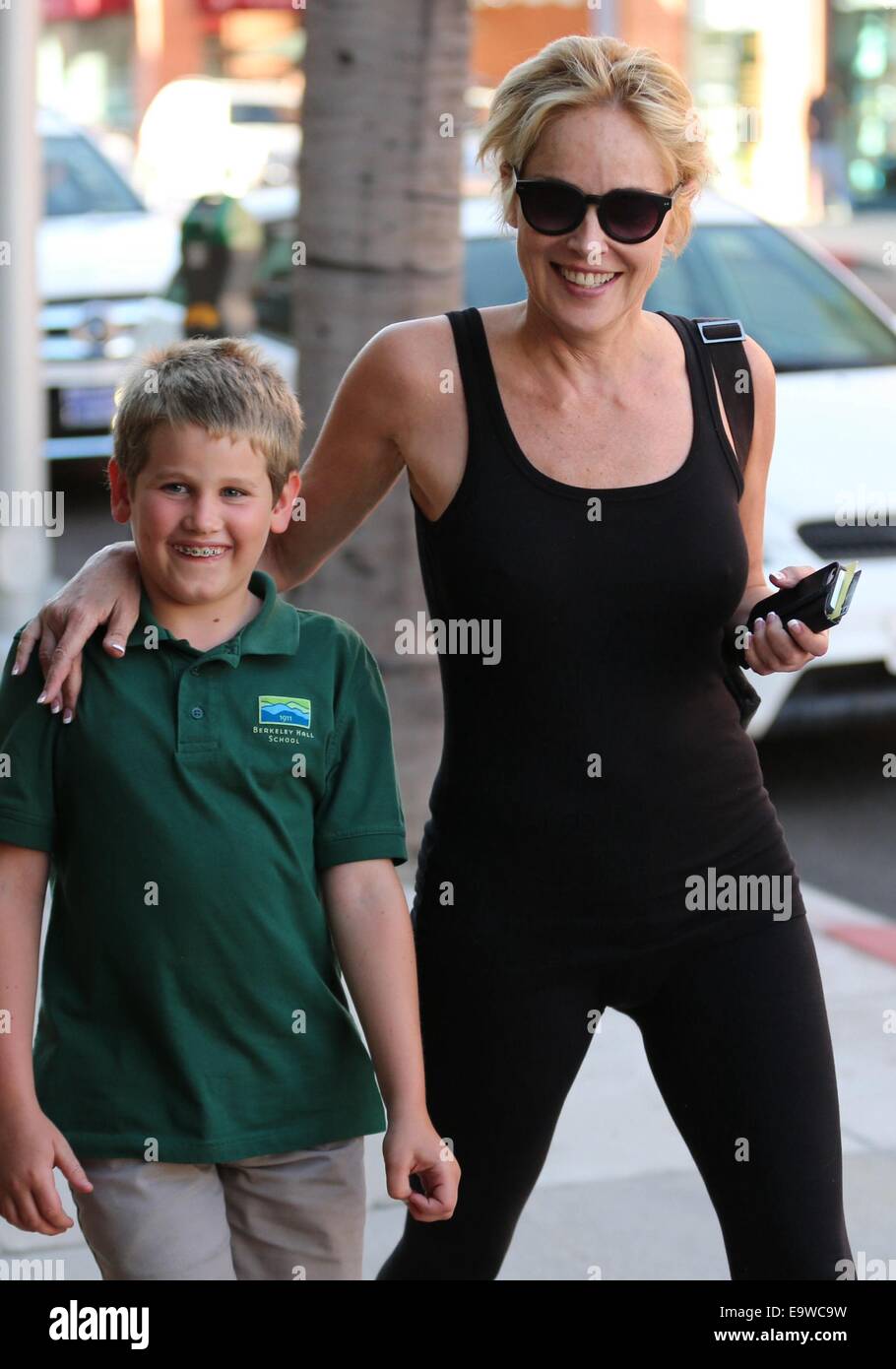 Sharon Stone visits the Beverly Hills Nail Design with her son Quinn ...