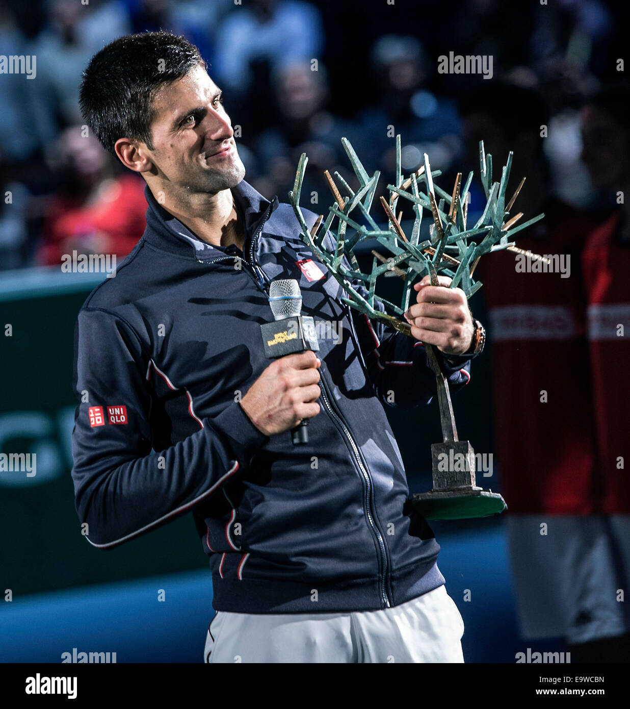 Paris, France. 2nd Nov, 2014. Novak Djokovic of Serbia reacts during ...