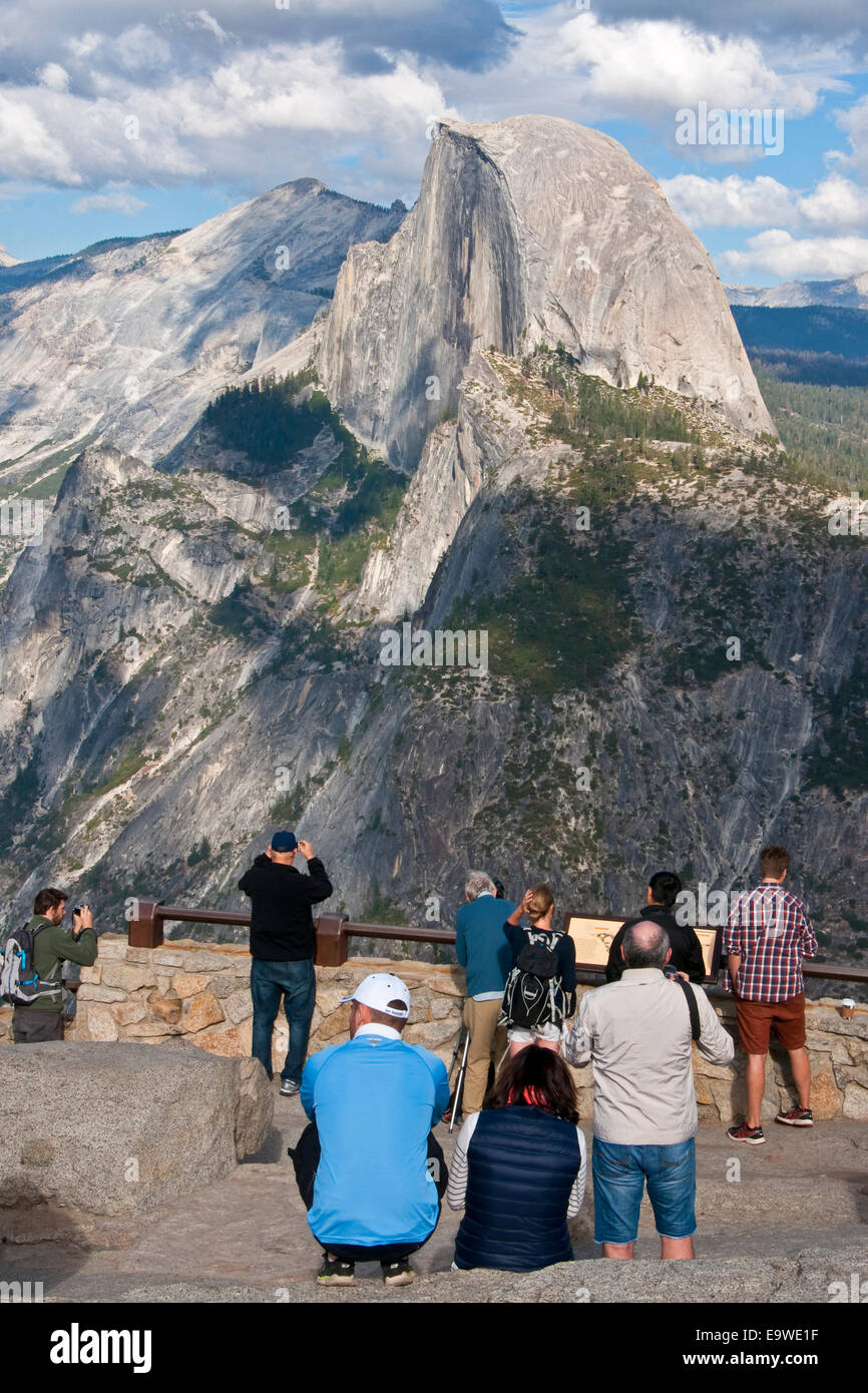 Yosemite National Park with tourists at Glacier Point overlook viewing ...