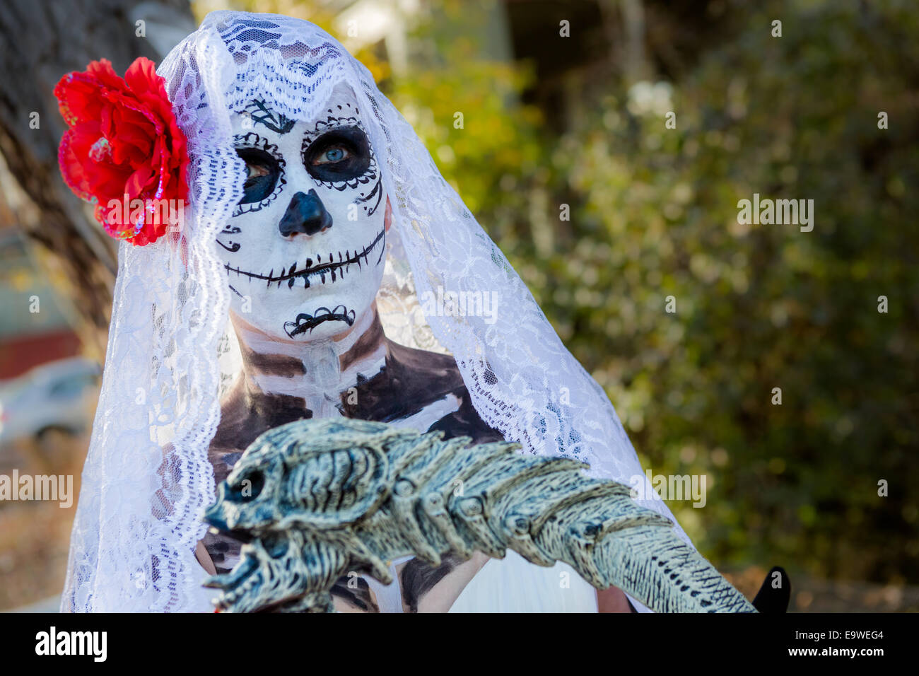 Trick or treating in costumes on Halloween night Stock Photo - Alamy
