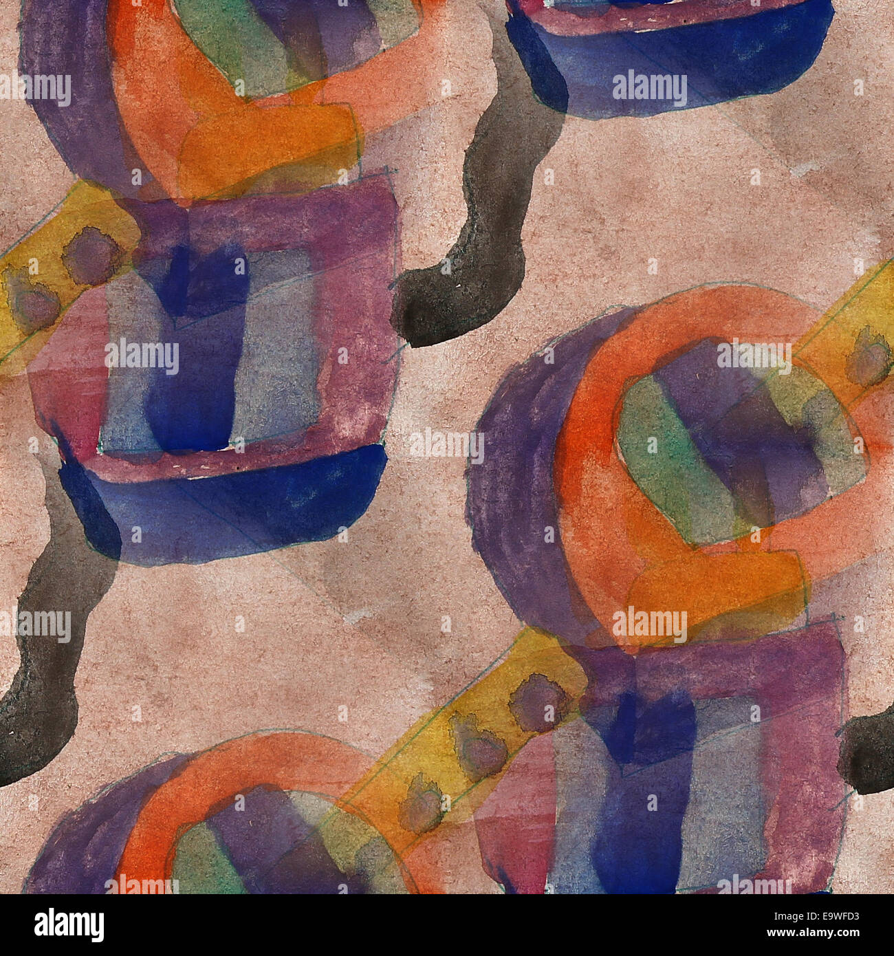 artist seamless brown, dark blue, yellowcubism abstwatercolor w Stock ...