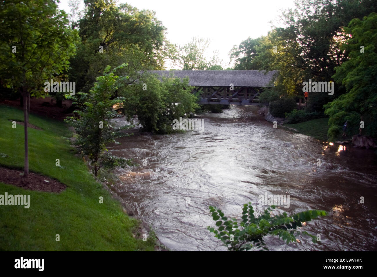 Naperville Wooden Bridge over DuPage River Stock Photo - Alamy