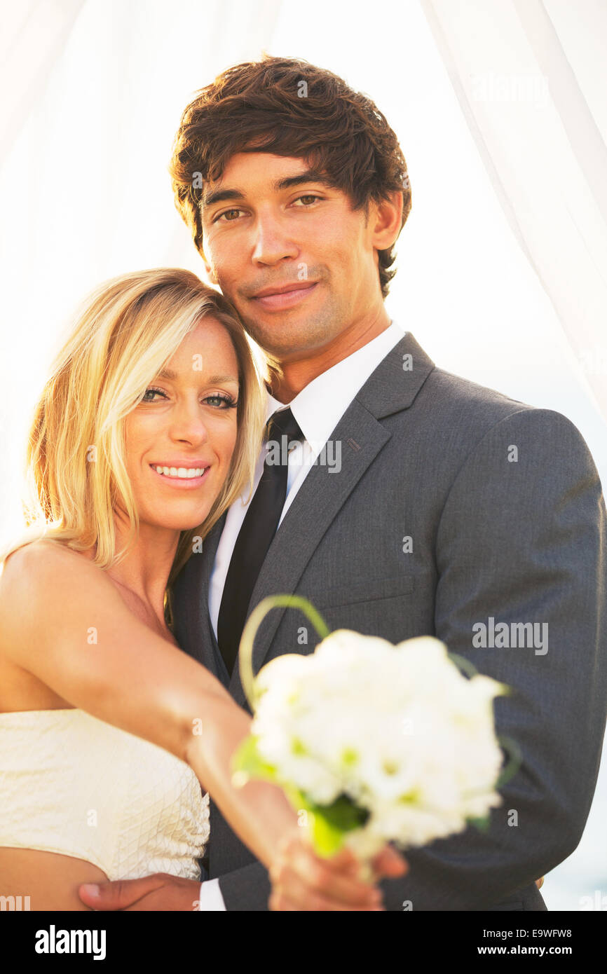 Wedding, Portrait of Happy Bride and Groom on Wedding Day Stock Photo ...