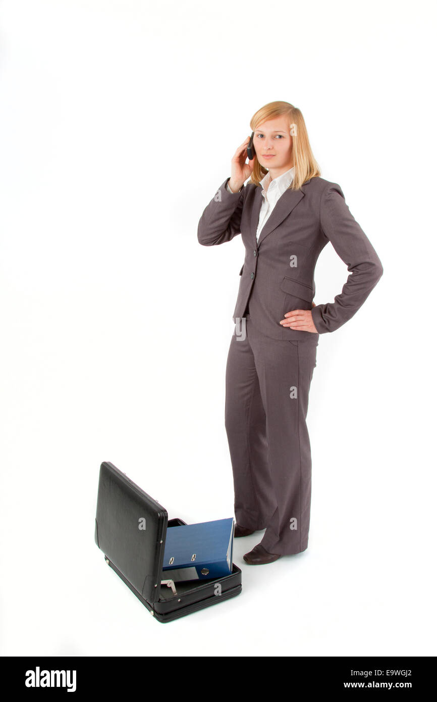 Young woman with briefcase and folders Stock Photo - Alamy