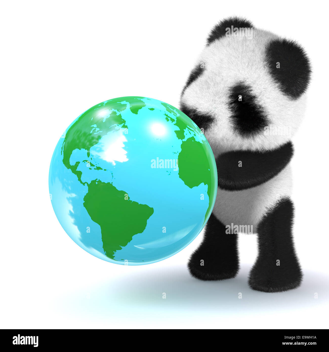 3d render of a panda looking at a globe of the Earth Stock Photo - Alamy