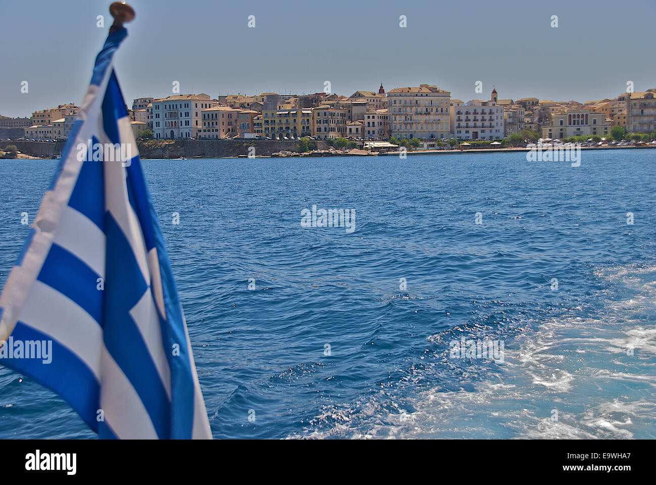 Greek flag on the ship Stock Photo - Alamy