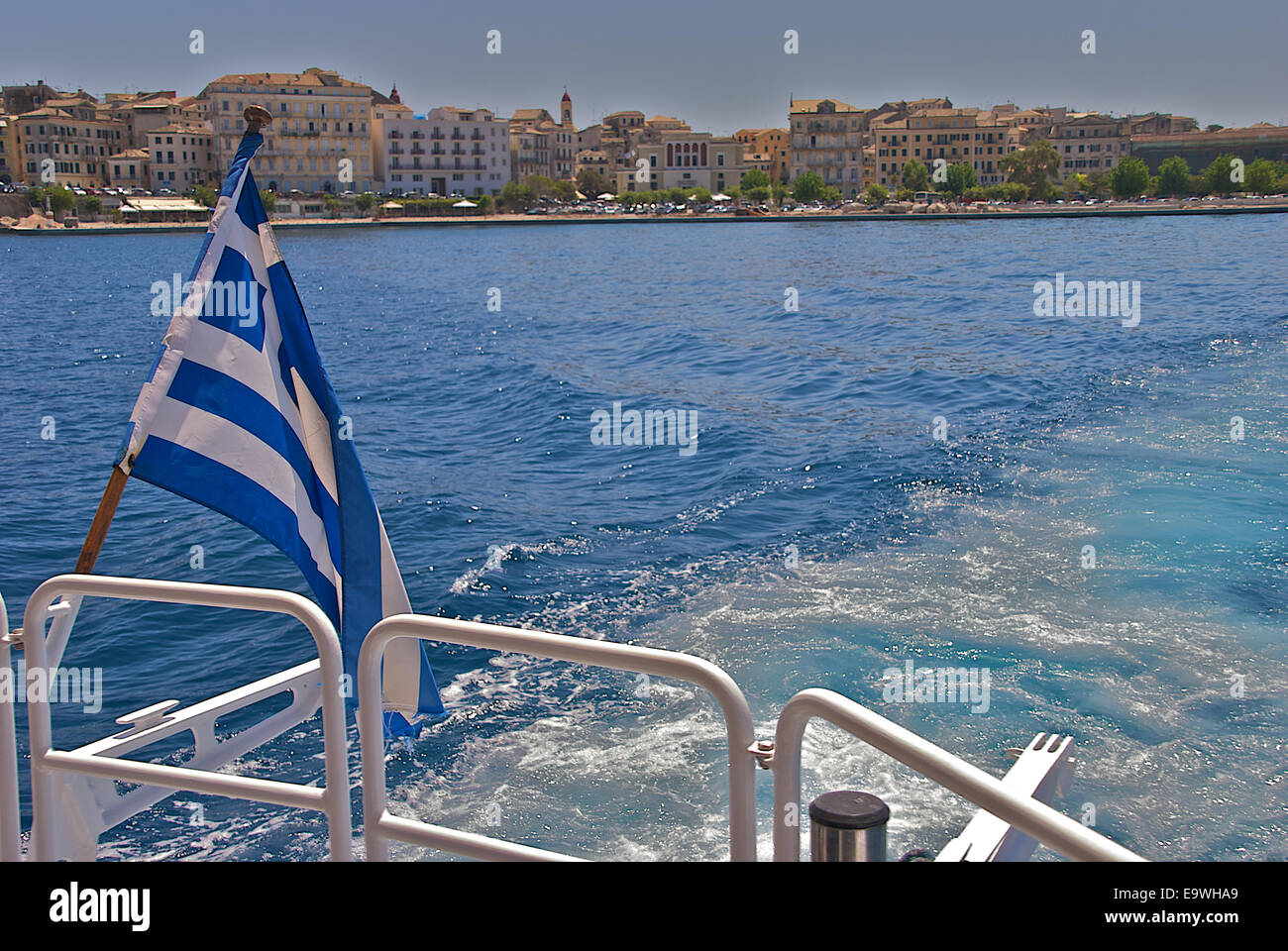 Greek flag on the ship Stock Photo - Alamy