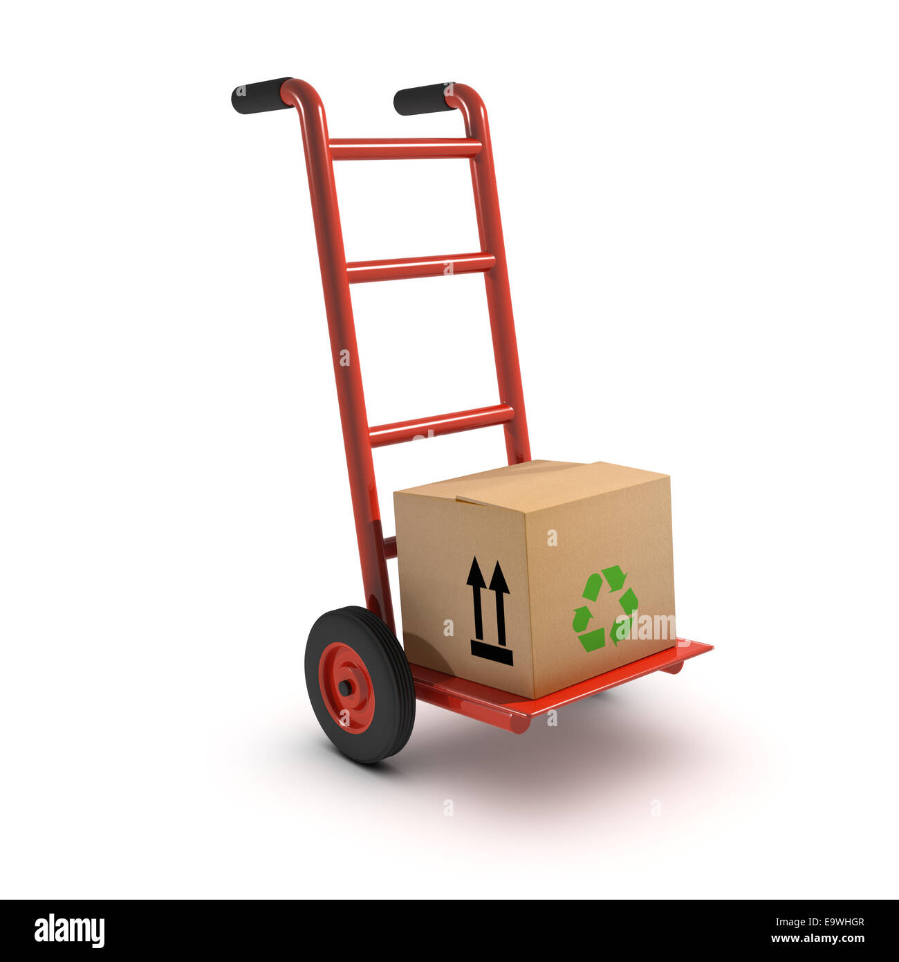 3d render of a hand cart with a cardboard box Stock Photo - Alamy