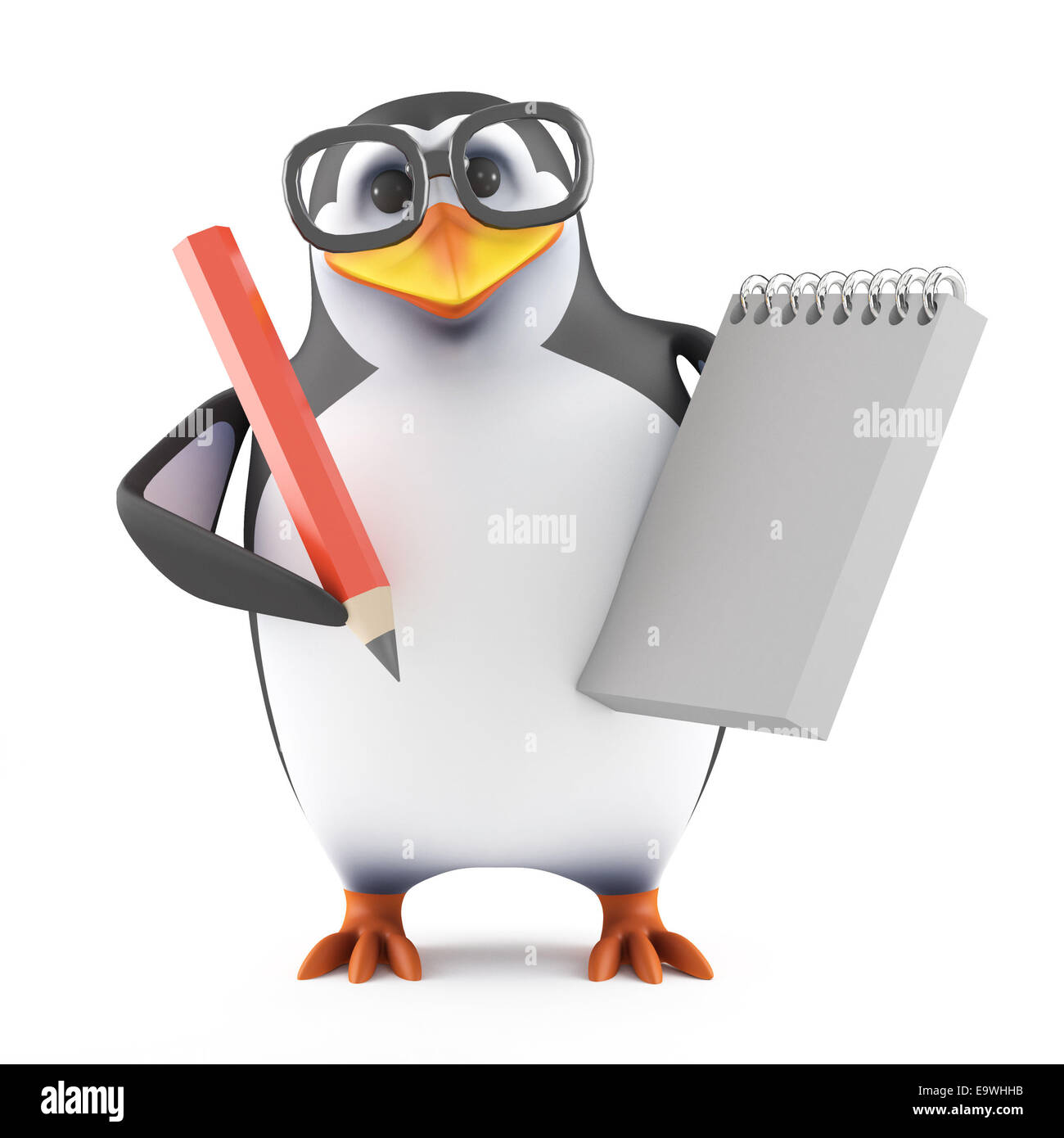 3d render of a penguin holding a notepad and pencil Stock Photo - Alamy