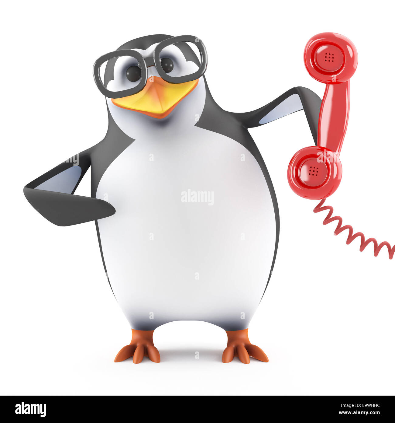 3d render of a penguin holding a red telephone handset Stock Photo - Alamy
