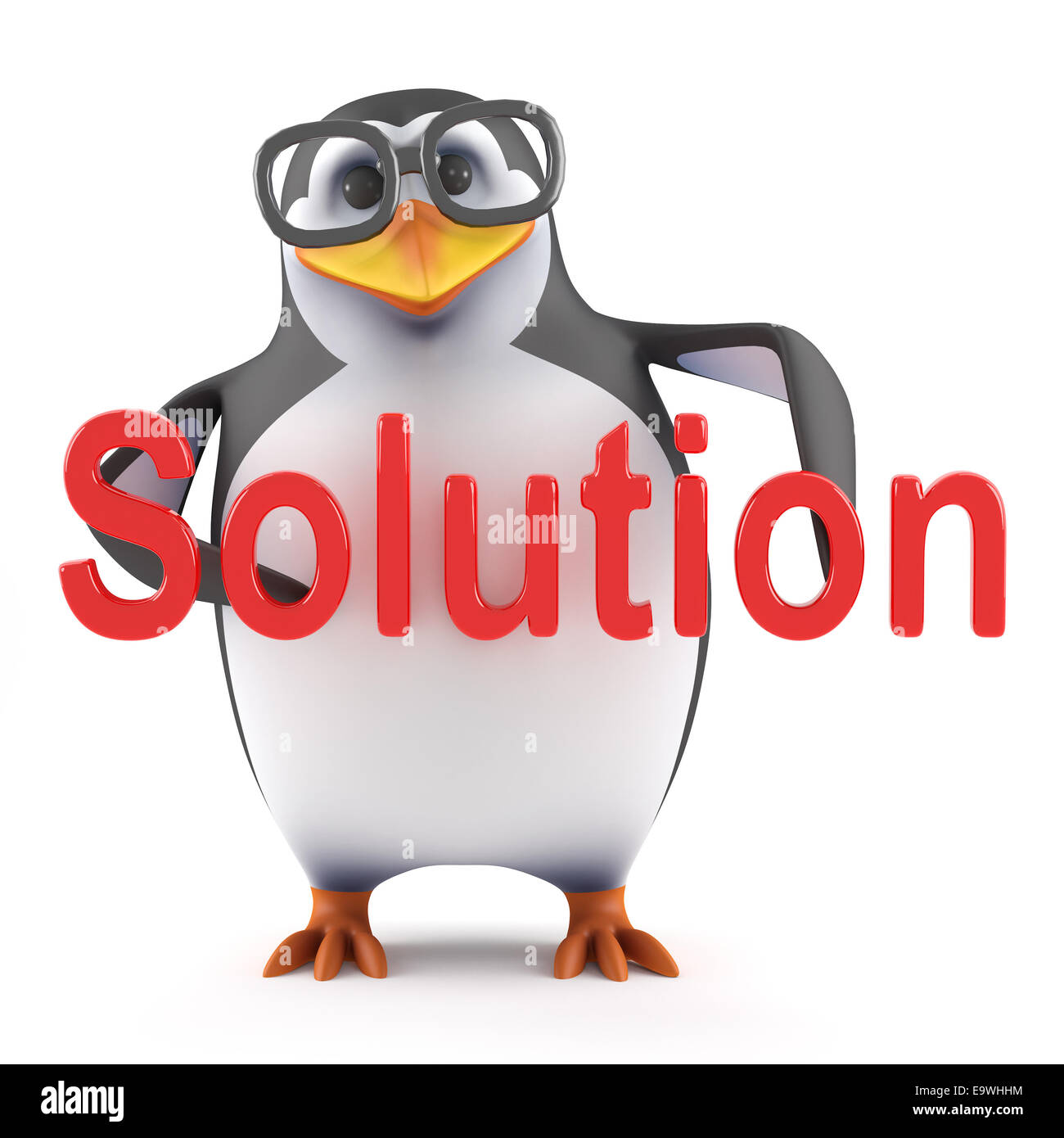 3d render of a penguin holding the word Solution Stock Photo - Alamy