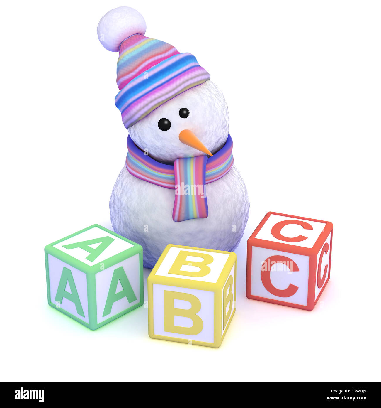 3d render of a snowman with alphabet blocks Stock Photo - Alamy