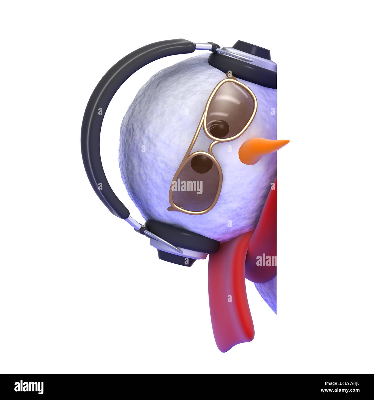 3d render of a snowman peeping round the corner Stock Photo - Alamy