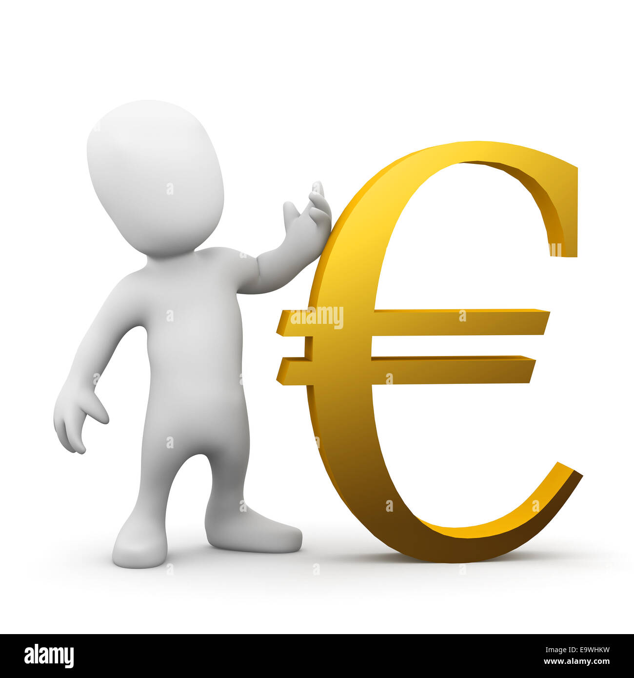 3d render of a little person with a gold Euro currency symbol Stock ...