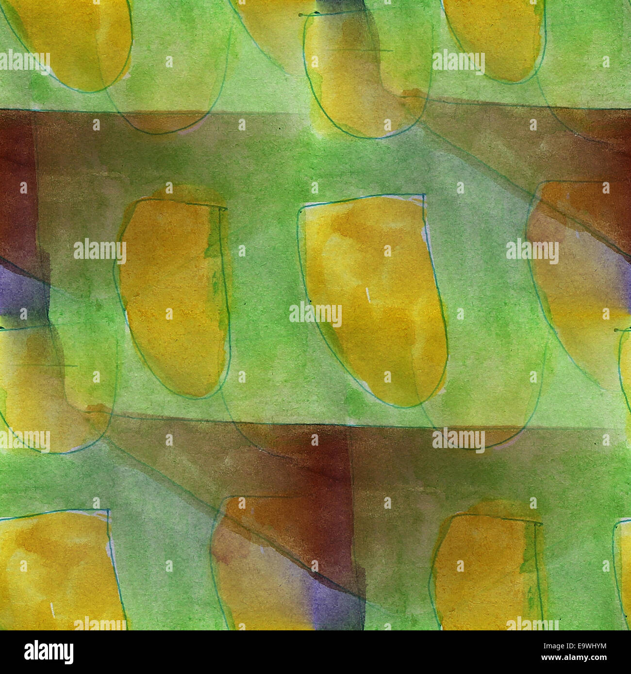 seamless pattern green, yellow watercolor texture background wa Stock ...