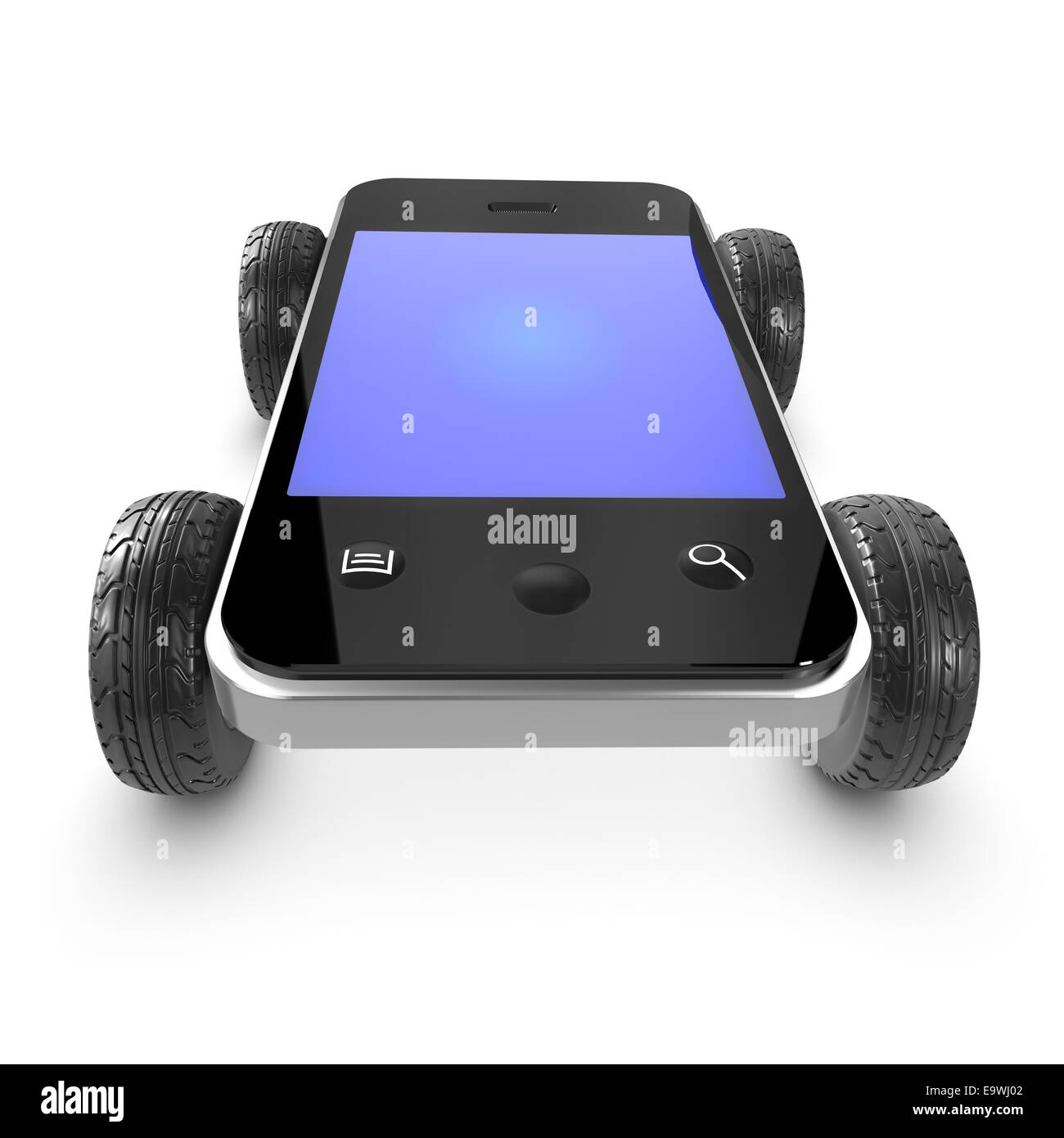 3d render of a smartphone with car wheels Stock Photo - Alamy