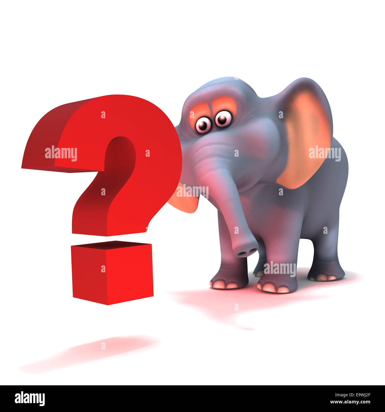 3d render of an elephant looking at a question mark Stock Photo - Alamy