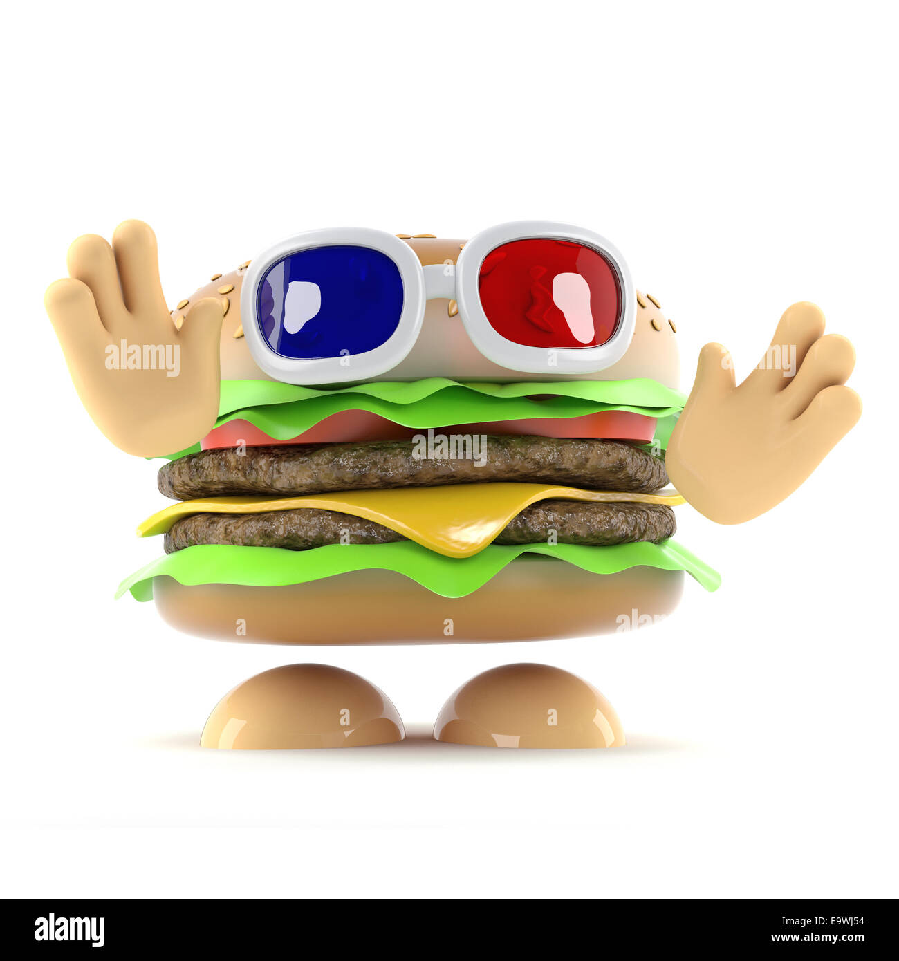 3d render of a beefburger wearing 3d glasses Stock Photo - Alamy