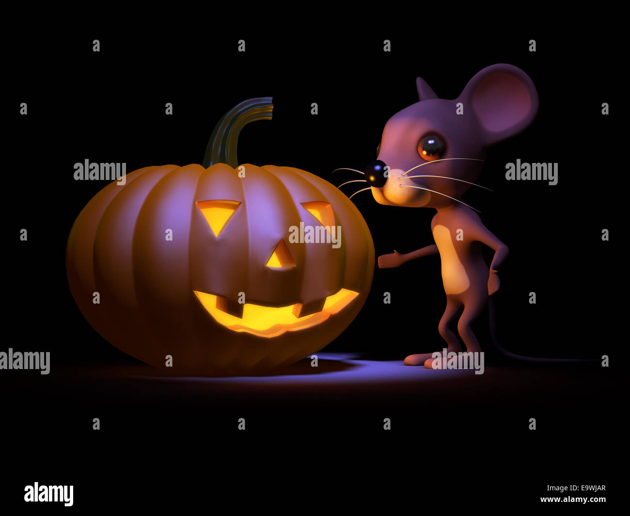 3d render of a mouse looking at a scary pumpkin Stock Photo - Alamy