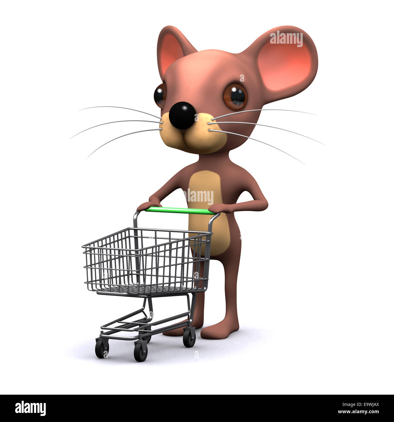 3d render of a mouse pushing an empty shopping cart Stock Photo - Alamy