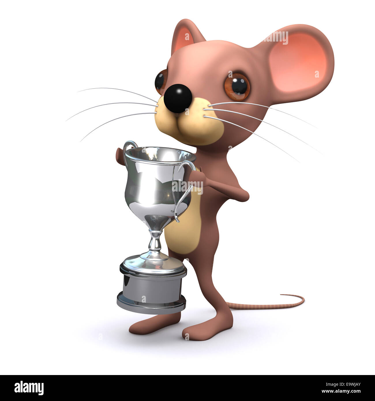 3d render of a mouse holding a silver trophy Stock Photo - Alamy