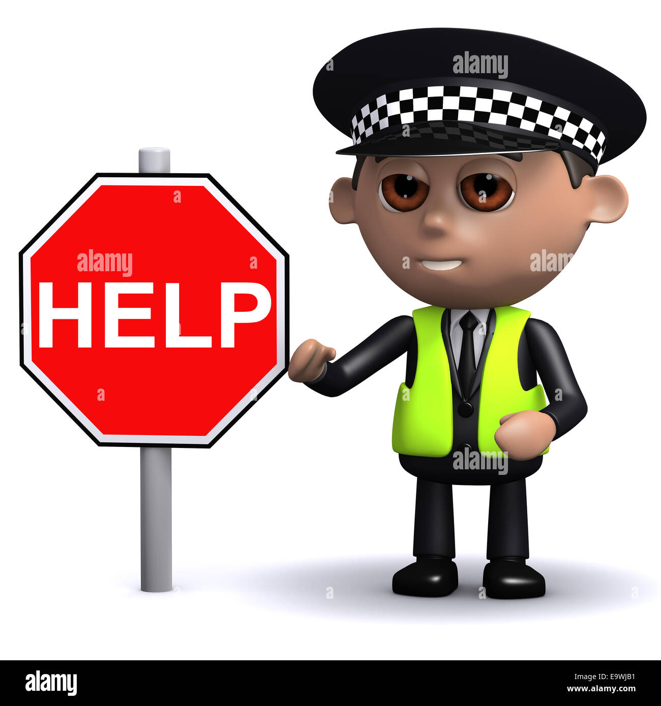 3d render of a police officer with a sign reading help Stock Photo - Alamy