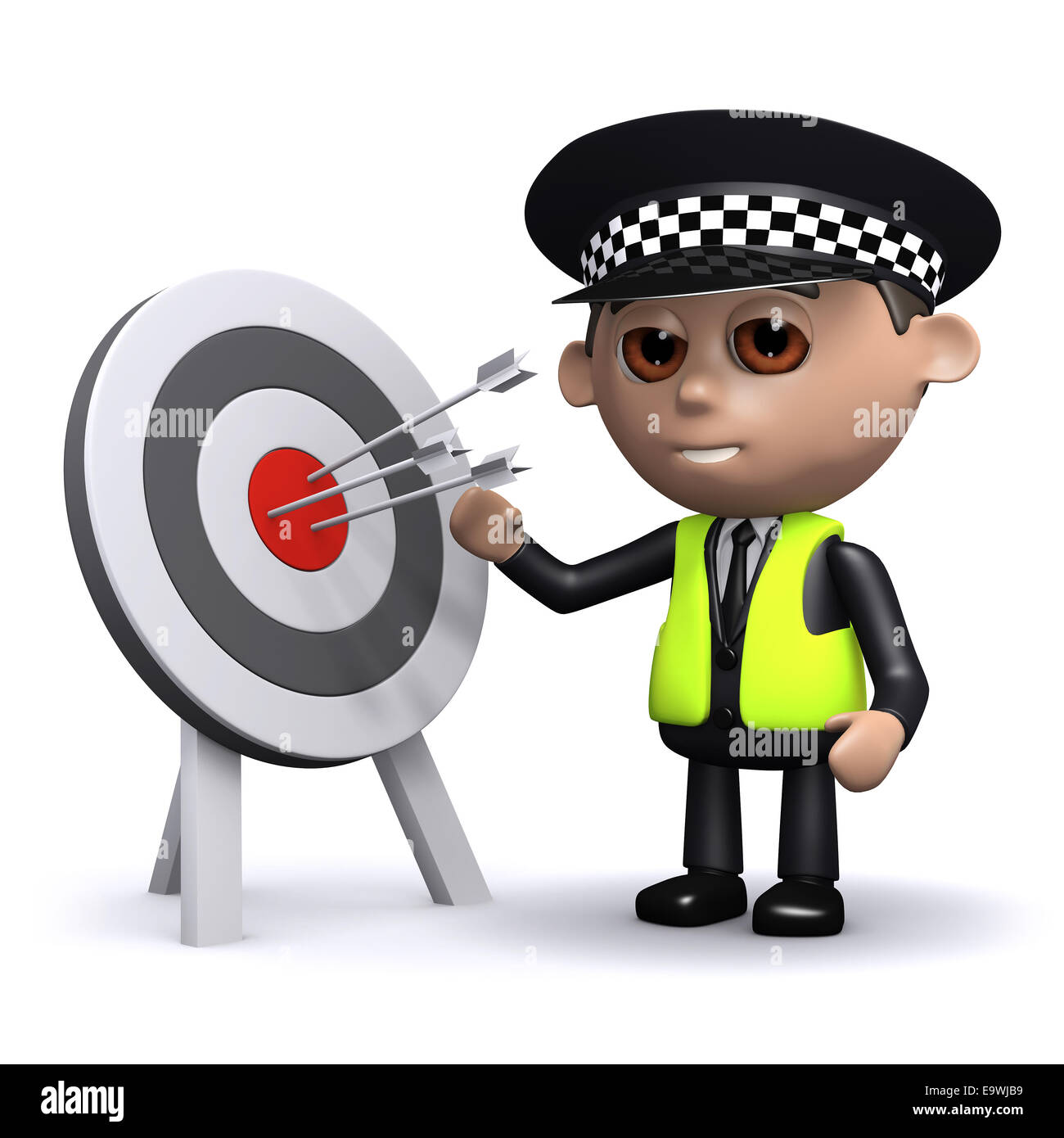 3d render of a police officer next to a target with arrows in the ...