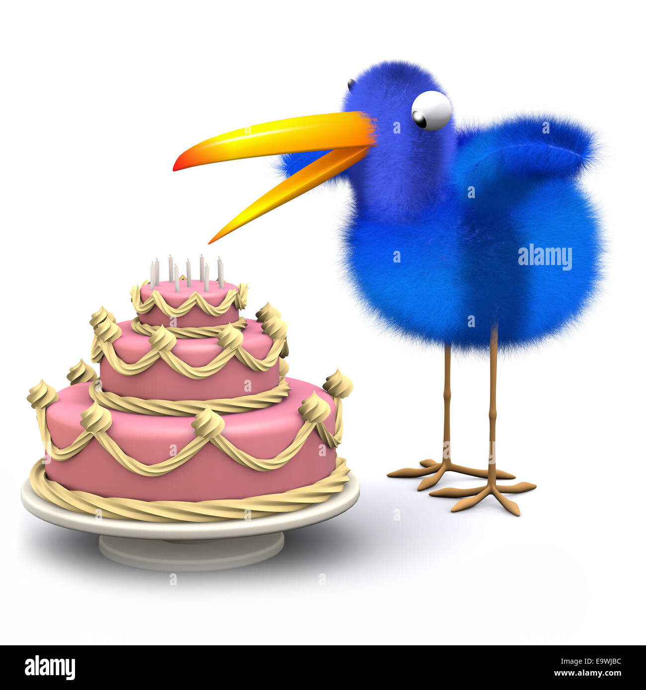 3d render of a bluebird with a lovely cake Stock Photo - Alamy