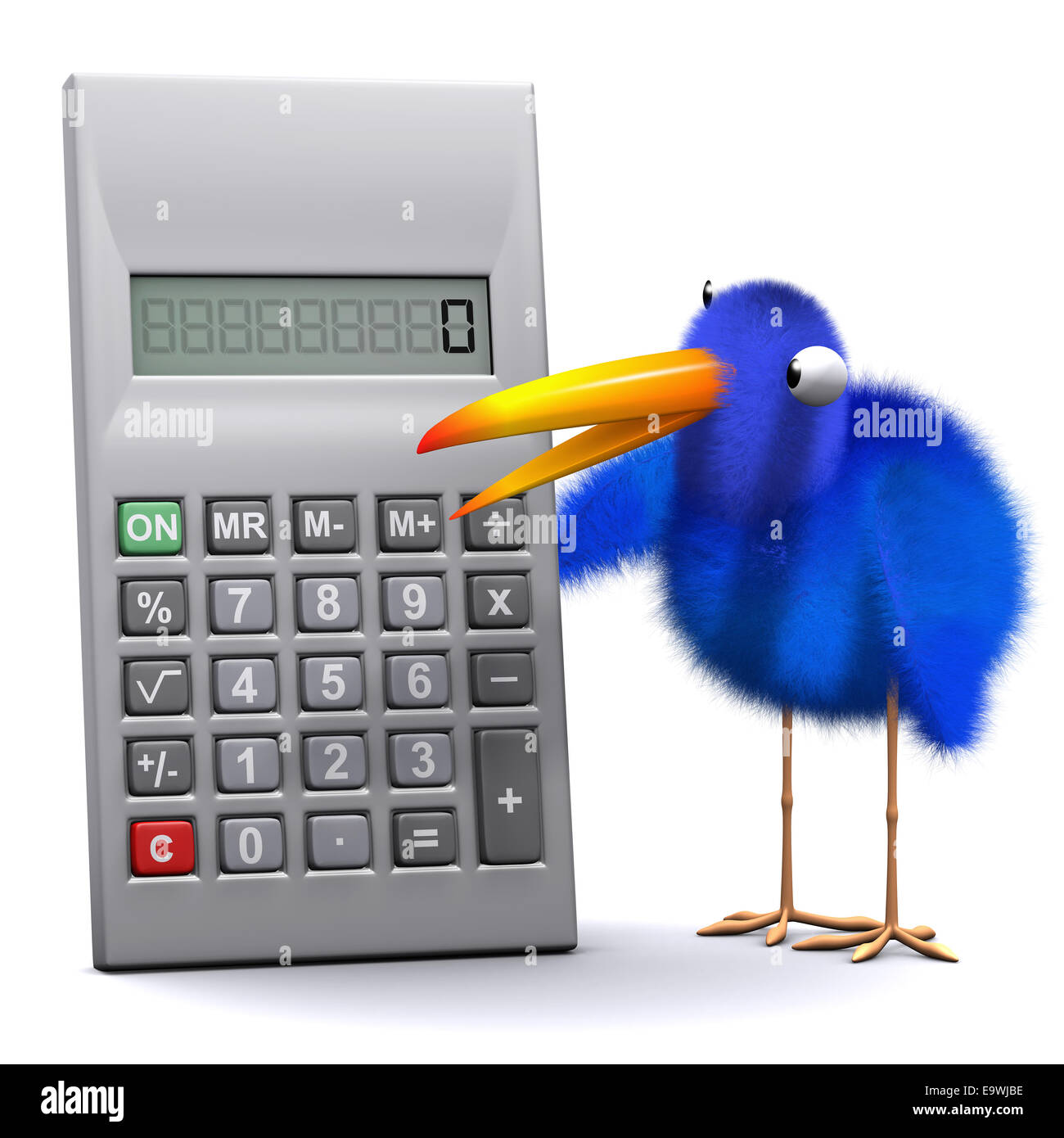 3d render of a blue bird with a calculator Stock Photo - Alamy