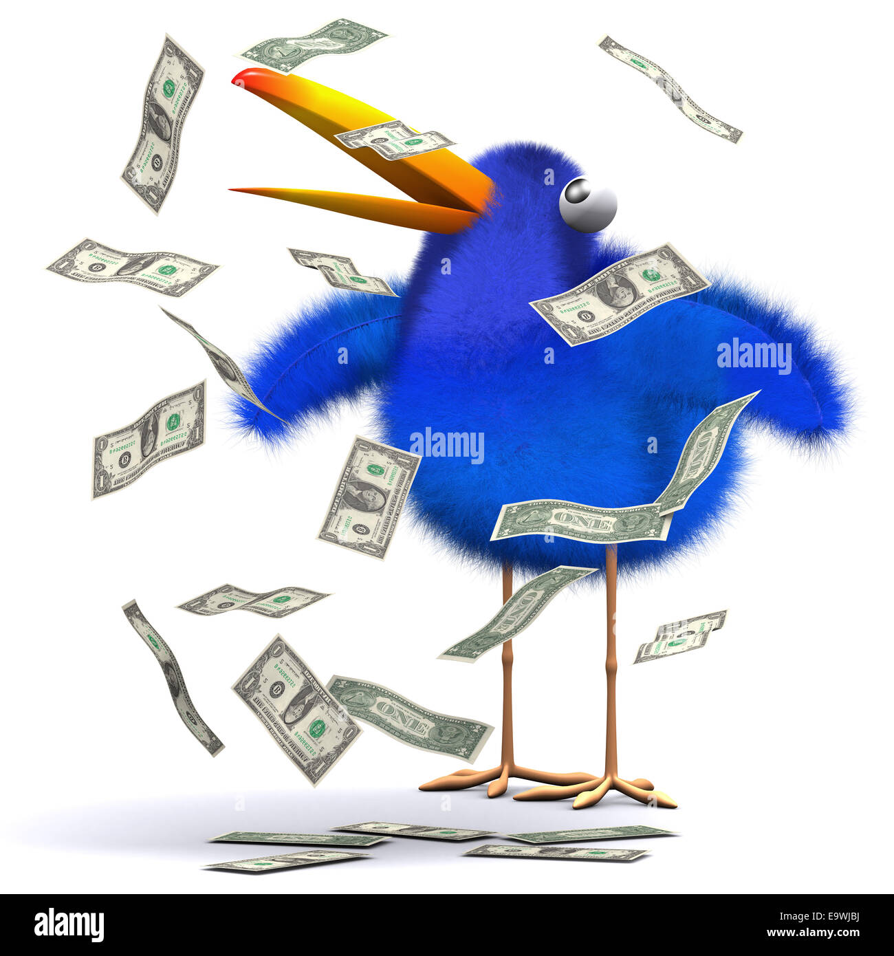 3d render of a bluebird surrounded by falling dollar bills Stock Photo ...