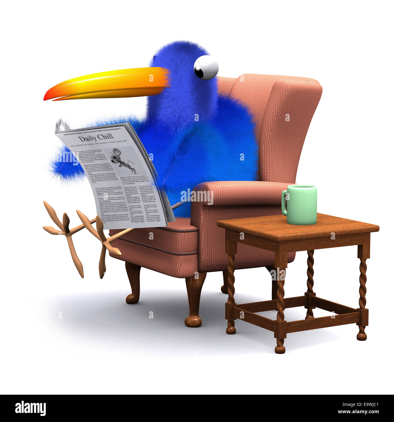 3d render of a blue bird sitting reading the newspaper Stock Photo - Alamy