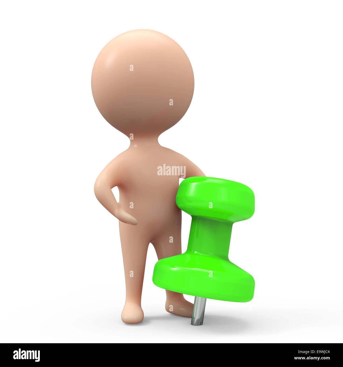3d render of a little man with green thumb tack Stock Photo - Alamy