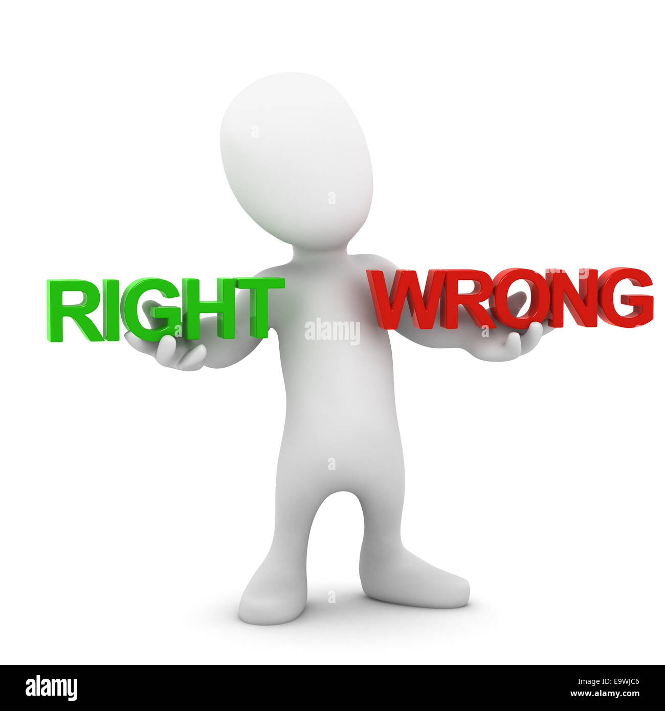 3d render of a little man comparing right and wrong Stock Photo - Alamy