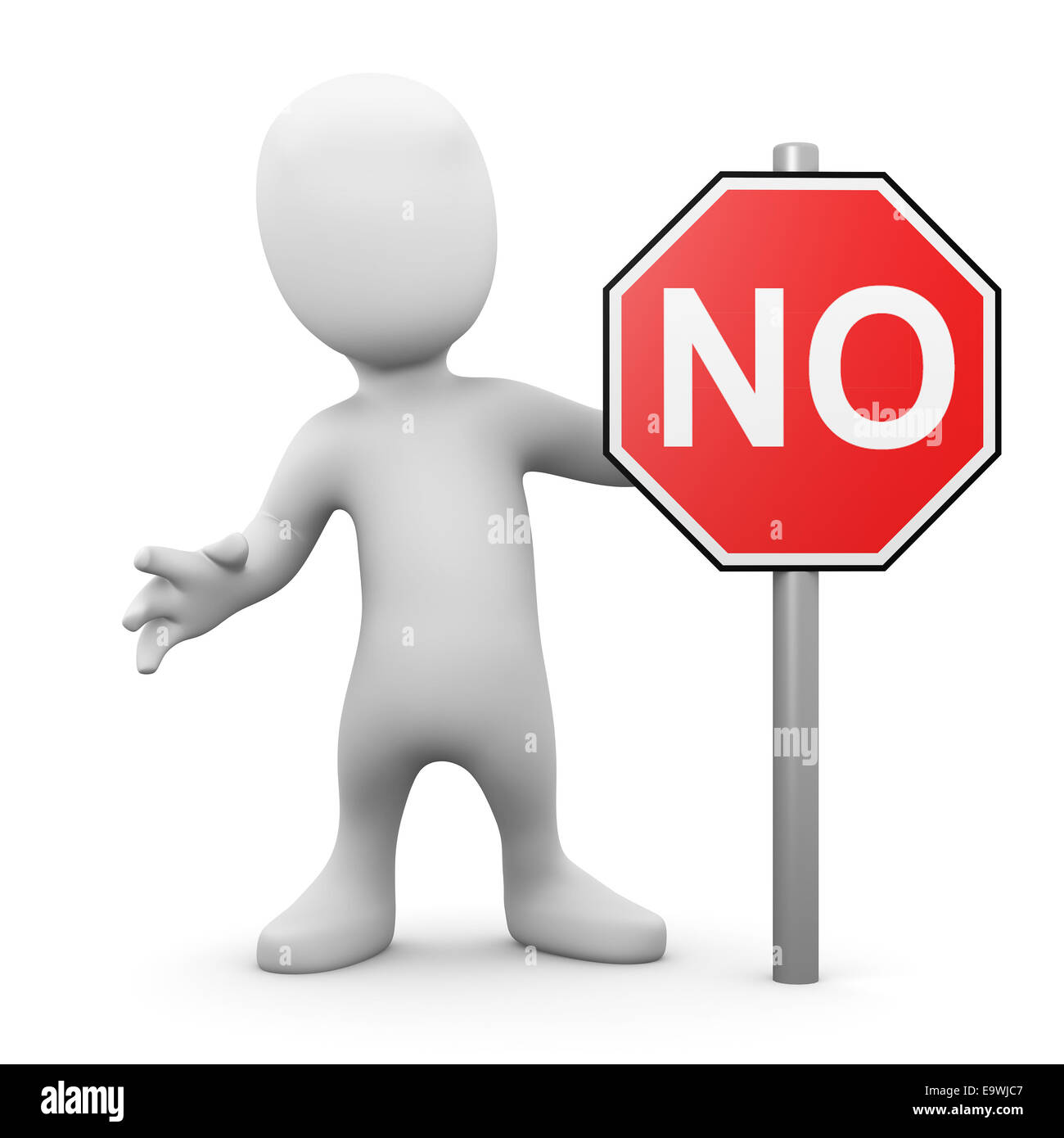 3d render of a little man with a road sign marked No Stock Photo - Alamy