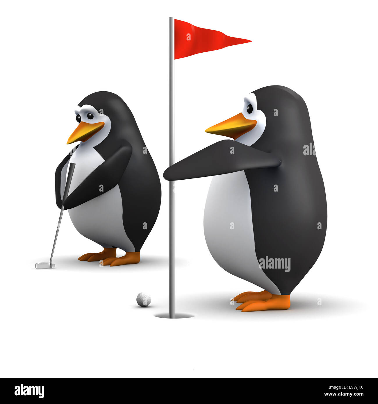 3d render of a penguin putting a ball into the hole Stock Photo - Alamy