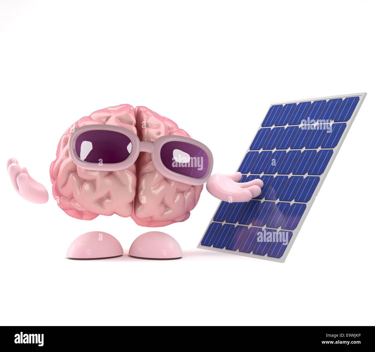 3d render of a brain character standing next to a solar panel Stock ...