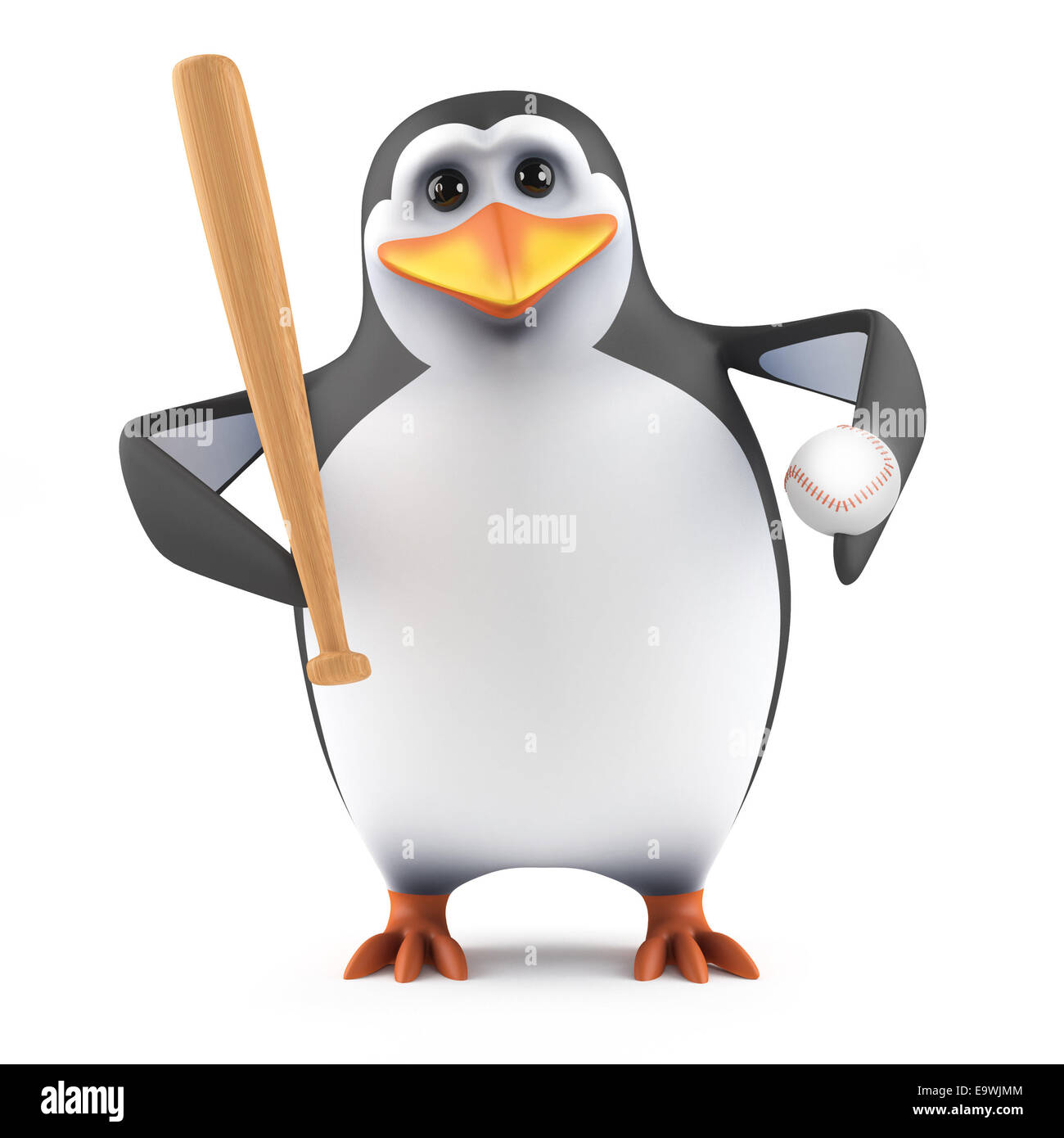 3d render of a penguin holding a baseball bat and ball Stock Photo - Alamy