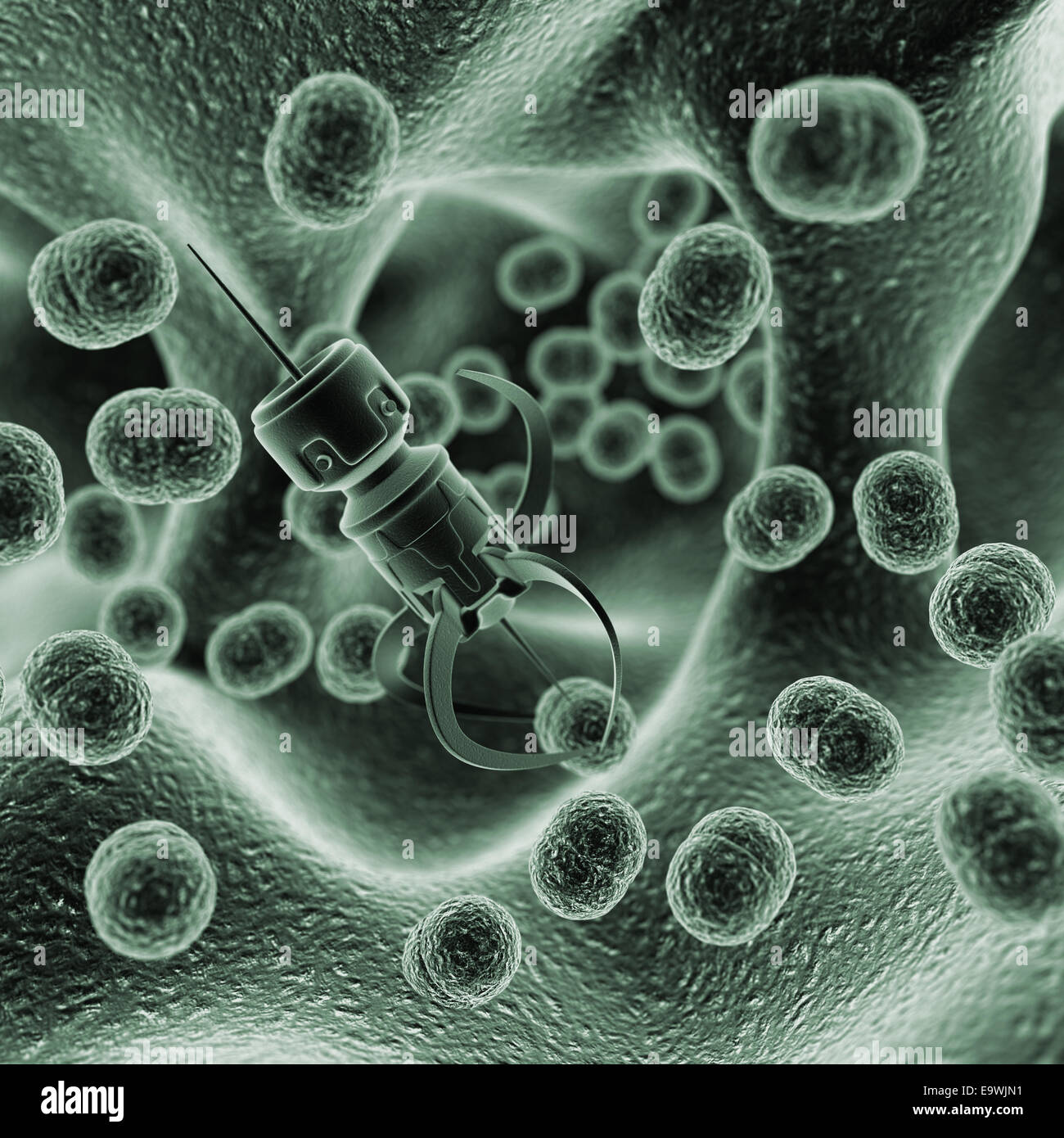 3d render of a nanotechnology microscopic robot working inside the ...