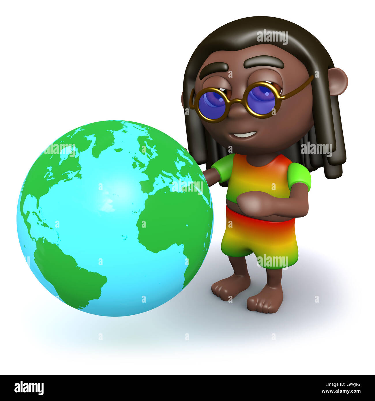 3d render of a rastafarian looking at a globe of the Earth Stock Photo ...